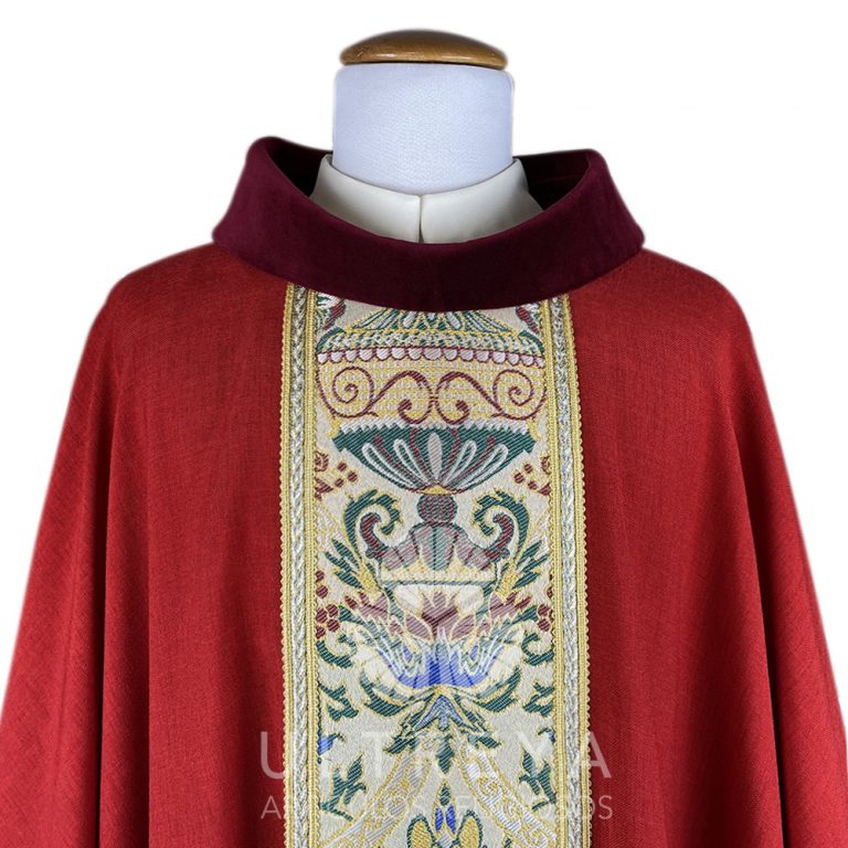 CASULLA ESTOLON TEJIDO ROJA - Artículos Religiosos Ultreya
