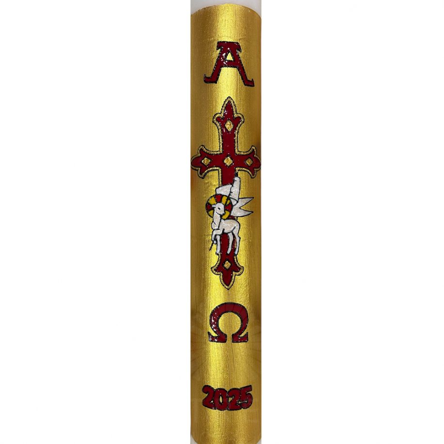 CIRIO PASCUAL 2026 CRUZ CON CORDERO FONDO DORADO - Artículos Religiosos ...
