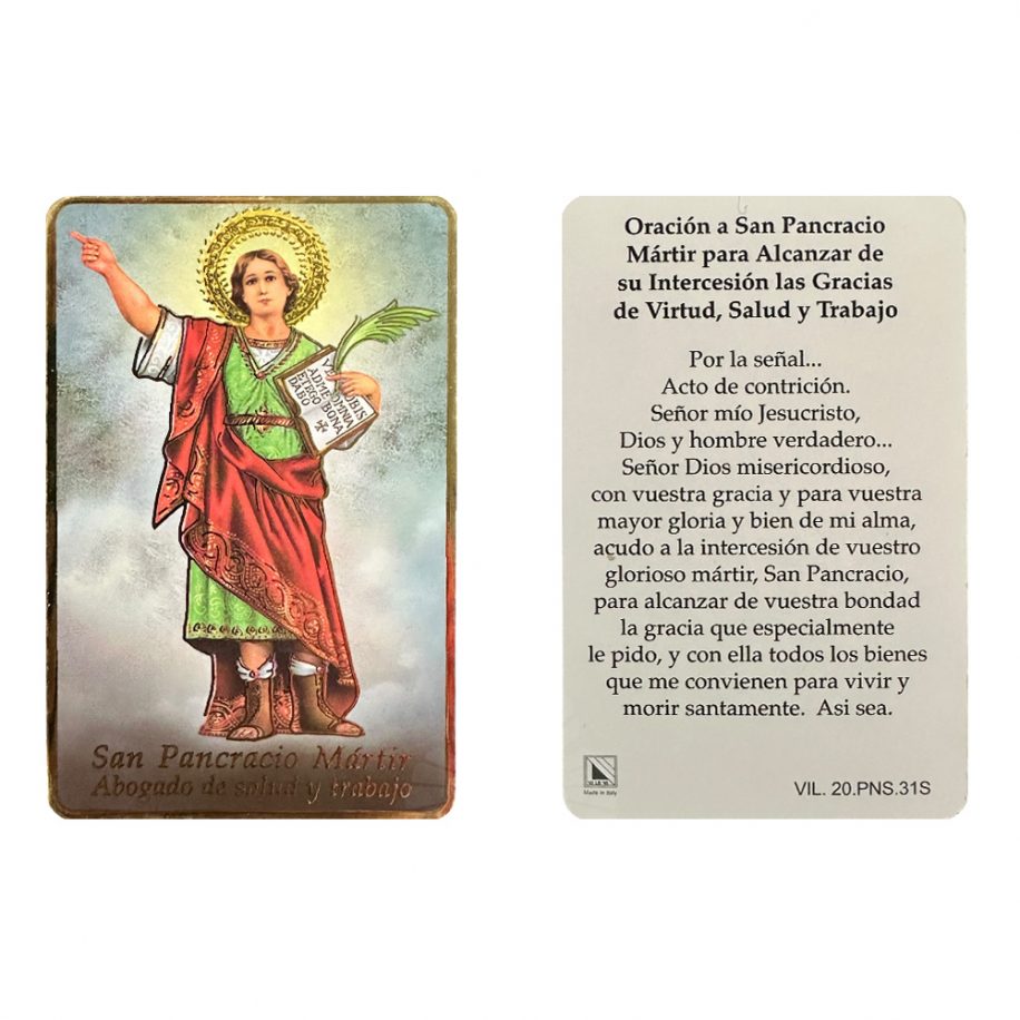 ESTAMPA CON ORACION SAN PANCRACIO - Artículos Religiosos Ultreya